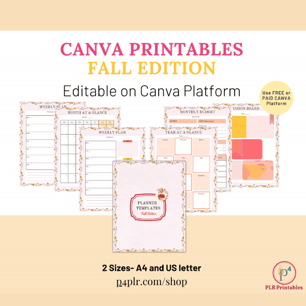 Fall/ Autumn Edition PLR Templates to Make your own Planner and ...
